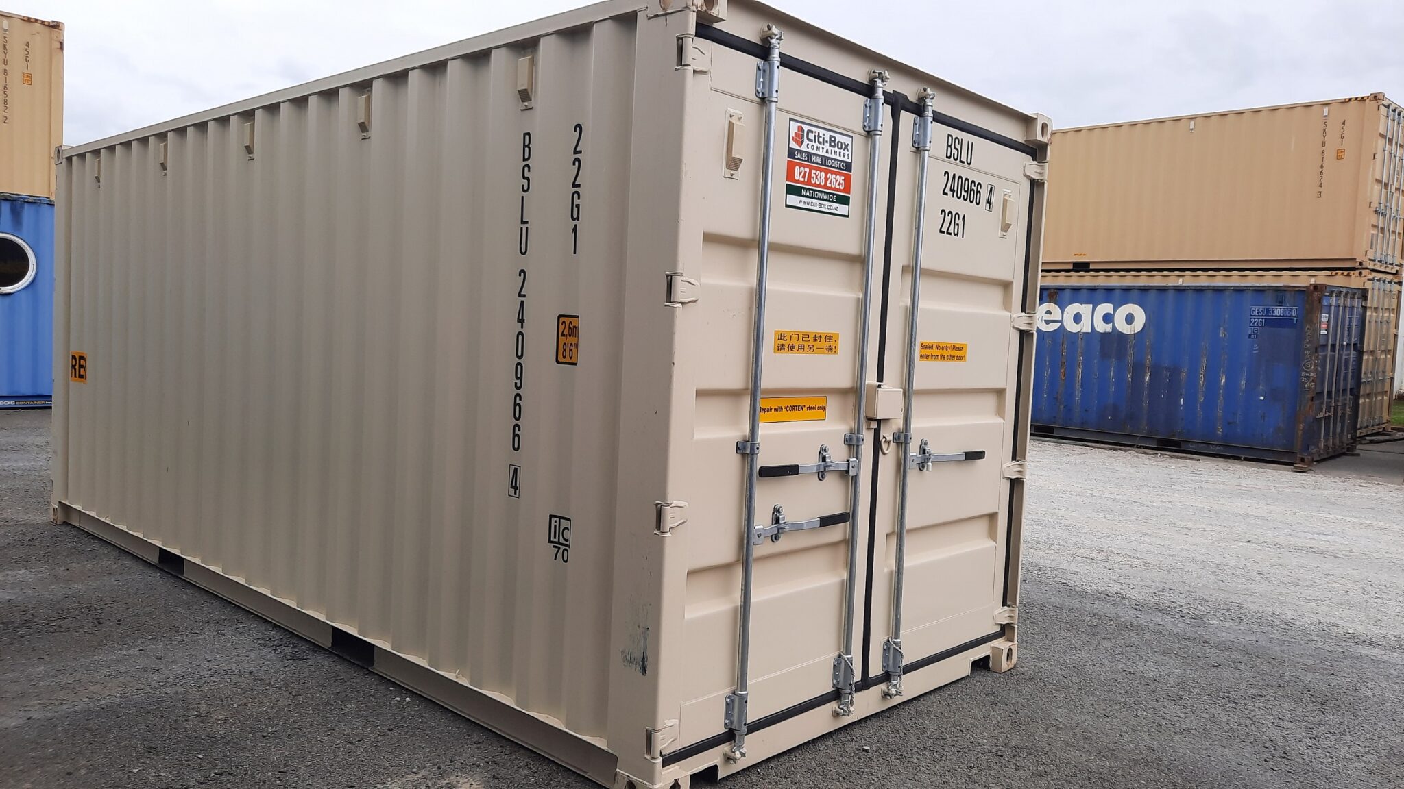 20′ DOUBLE DOOR CONTAINER – beige | Citi-Box Containers