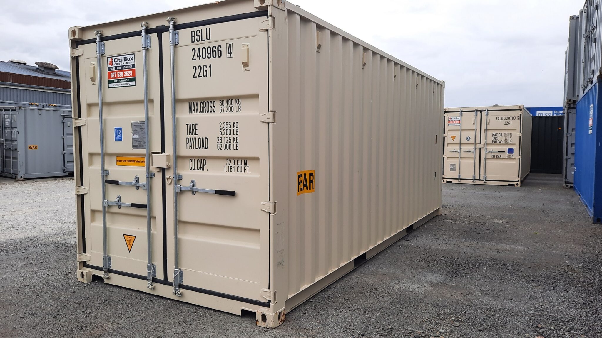 20′ DOUBLE DOOR CONTAINER – beige | Citi-Box Containers